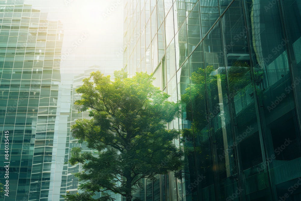 Sustainble green building. Eco-friendly building in modern city. ESG ...