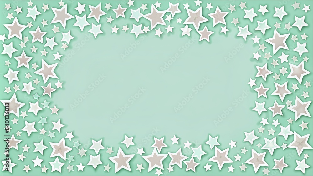 Mint green stars frame border with blank space on white background for ...