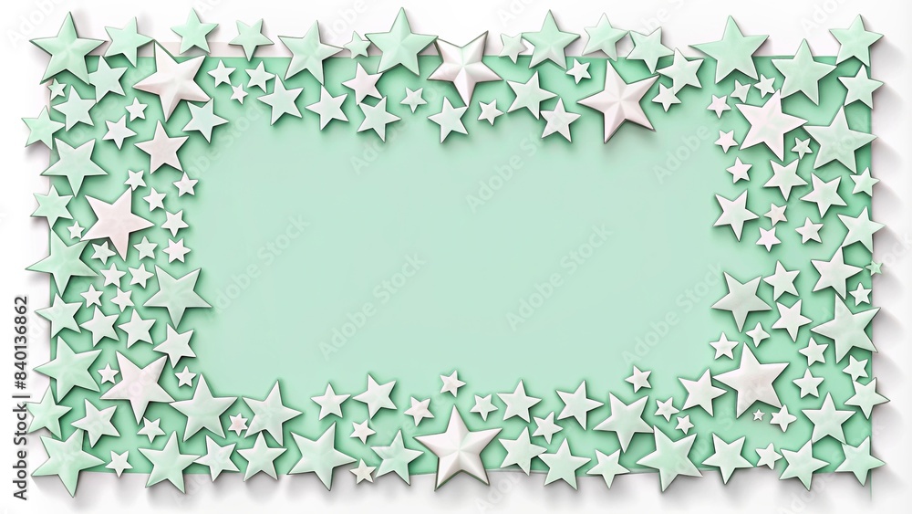 Mint green stars frame border with blank space on white background for ...