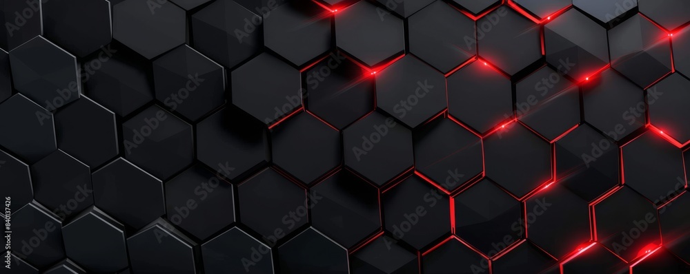 Dynamic black background with glowing red lines and hexagons. Perfect ...