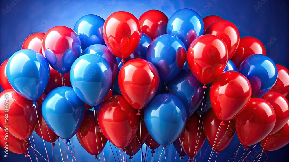 Vibrant red and blue color balloons on a solid background, festive ...
