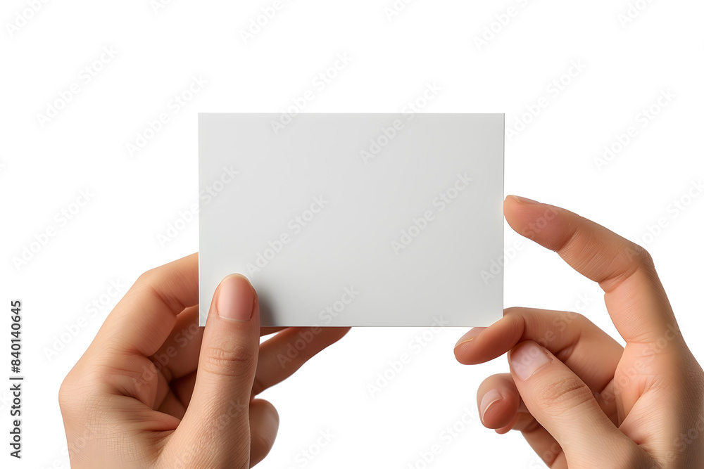 Business card mockup in woman's hand. Blank calling card template ...