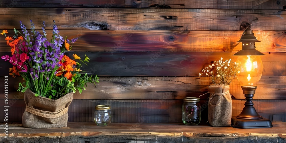Rustic photo booth with wooden backdrop burlap props mason jar lamp ...