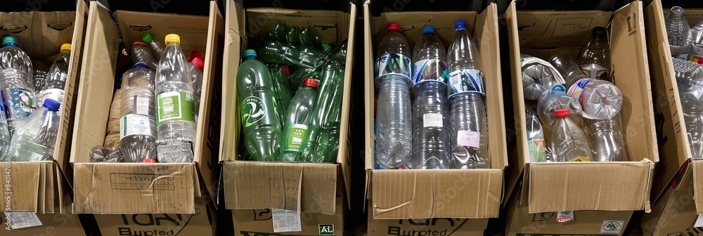 Various types of recyclable materials including plastic bottles ...
