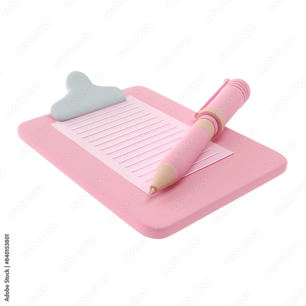 Pink pastel clipboard with pen isolated on transparent background ...