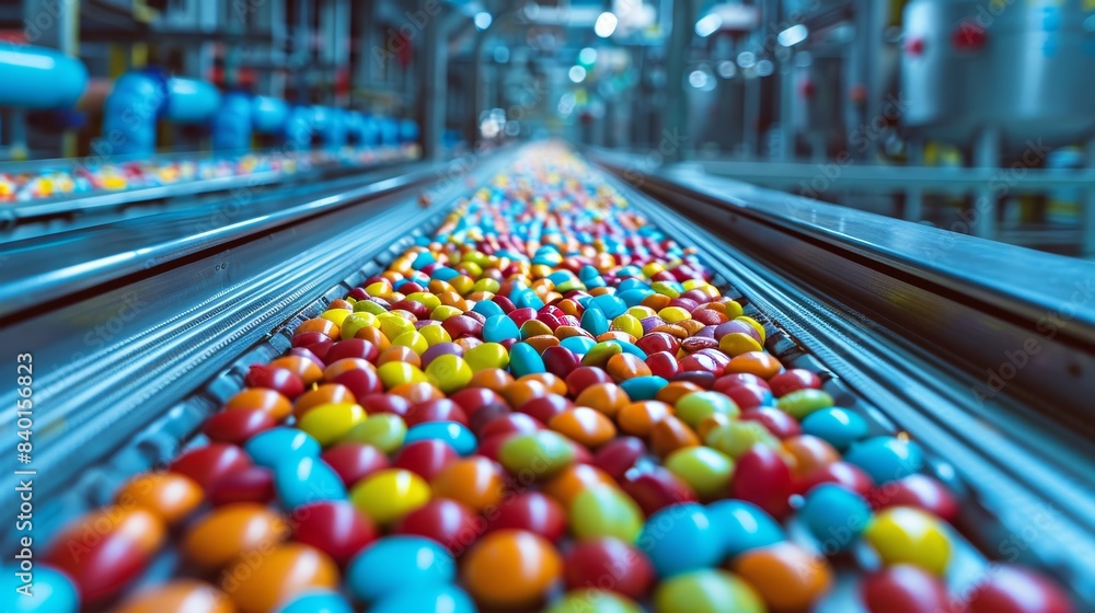 Vivid image of a production line in a modern food processing plant ...