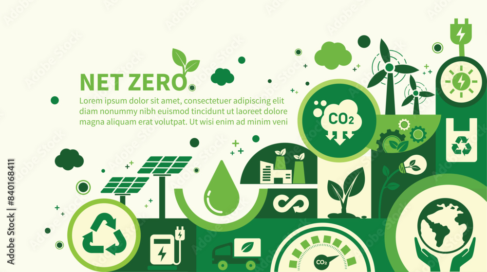 Net zero and carbon neutral concept. Net zero greenhouse gas emissions target. Climate neutral ...