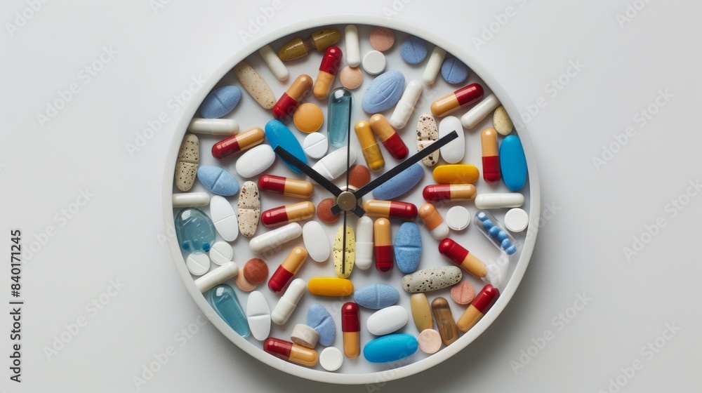 Time and Health A Creative Clock Face Made of Colorful Pills and ...