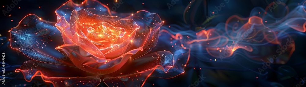 Glowing neon rose in a fantasy setting, vibrant colors, digital art ...