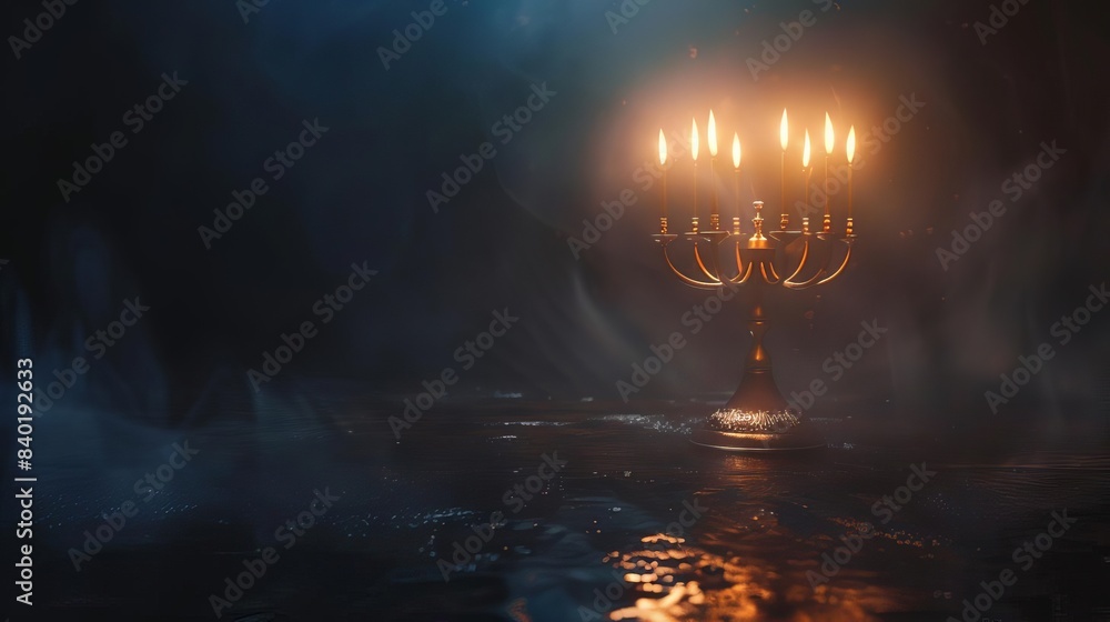 Side view, low key photograph of a Hanukkah menorah, simple and elegant ...