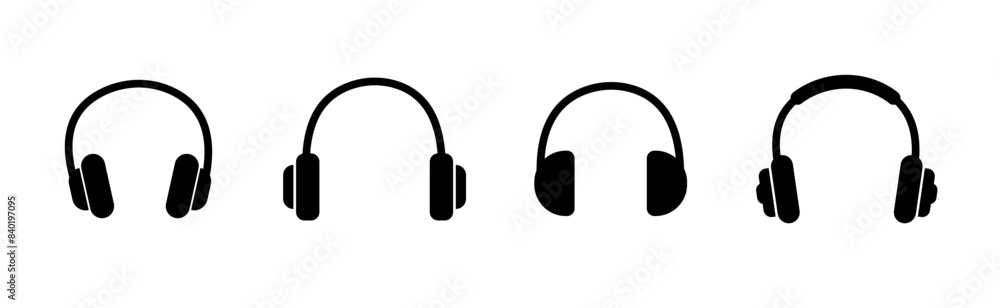 Vector headphones icon. Black headphones icon collection. Set of music ...