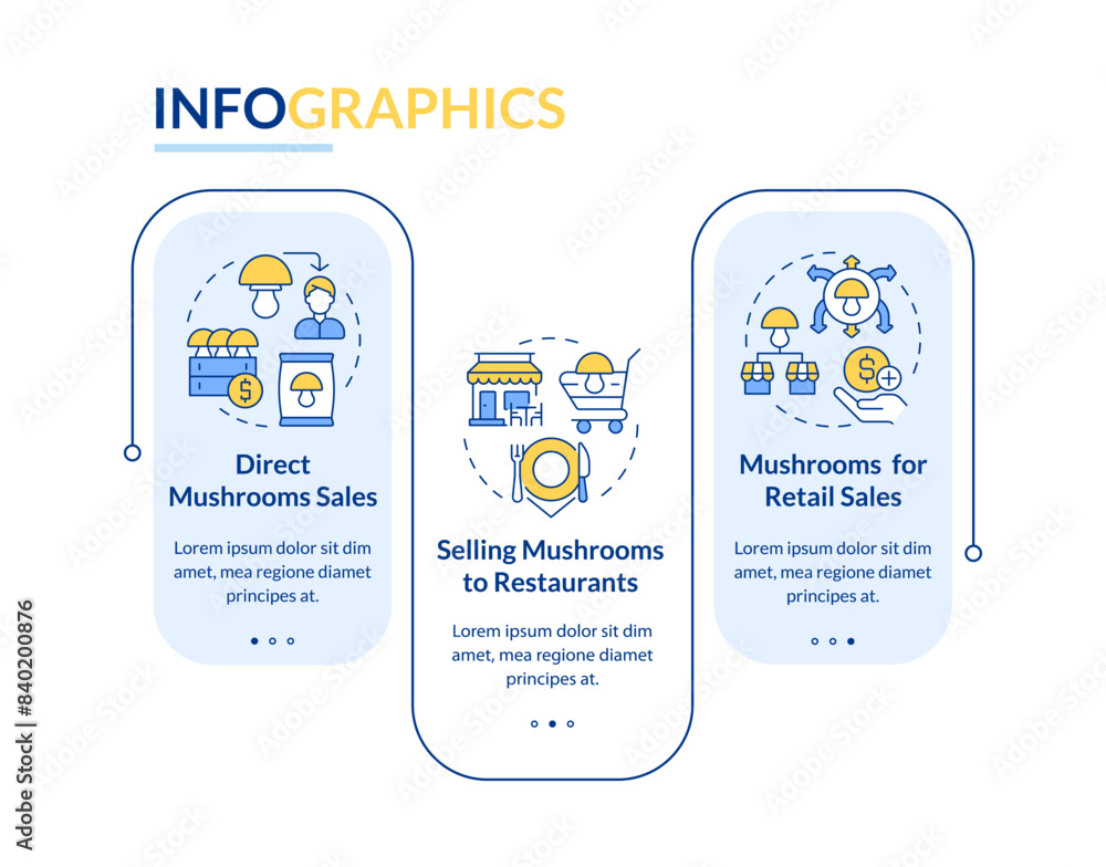 Selling mushrooms blue rectangle infographic template. Farm to table ...