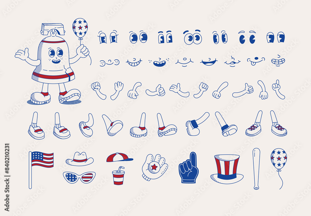 Retro Character Creator Kit with USA American Liberty Bell Theme Stock ...