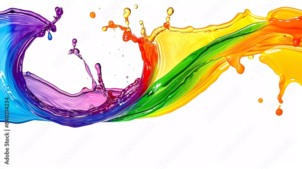 Rainbow liquid splashing in Entrained Air, negative space, isolated on ...