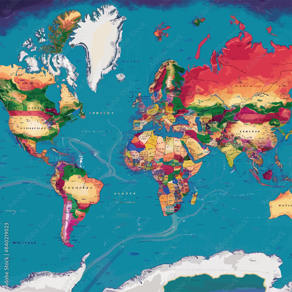 Colored World Map - borders, countries, roads and cities Stock Vector ...