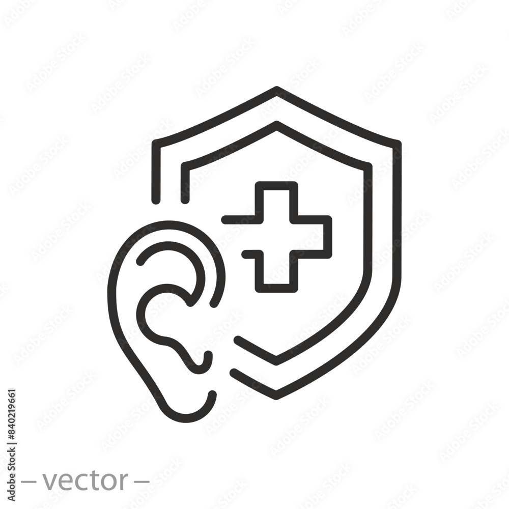 protection human ear icon, medical shield with ear, protect your ...