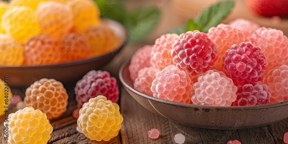 Colorful boba tea balls in bright snack bar lighting cassava starch ...
