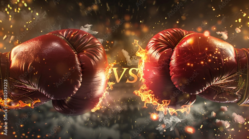 Epic showdown! A wide poster featuring hot fighting boxing gloves with ...