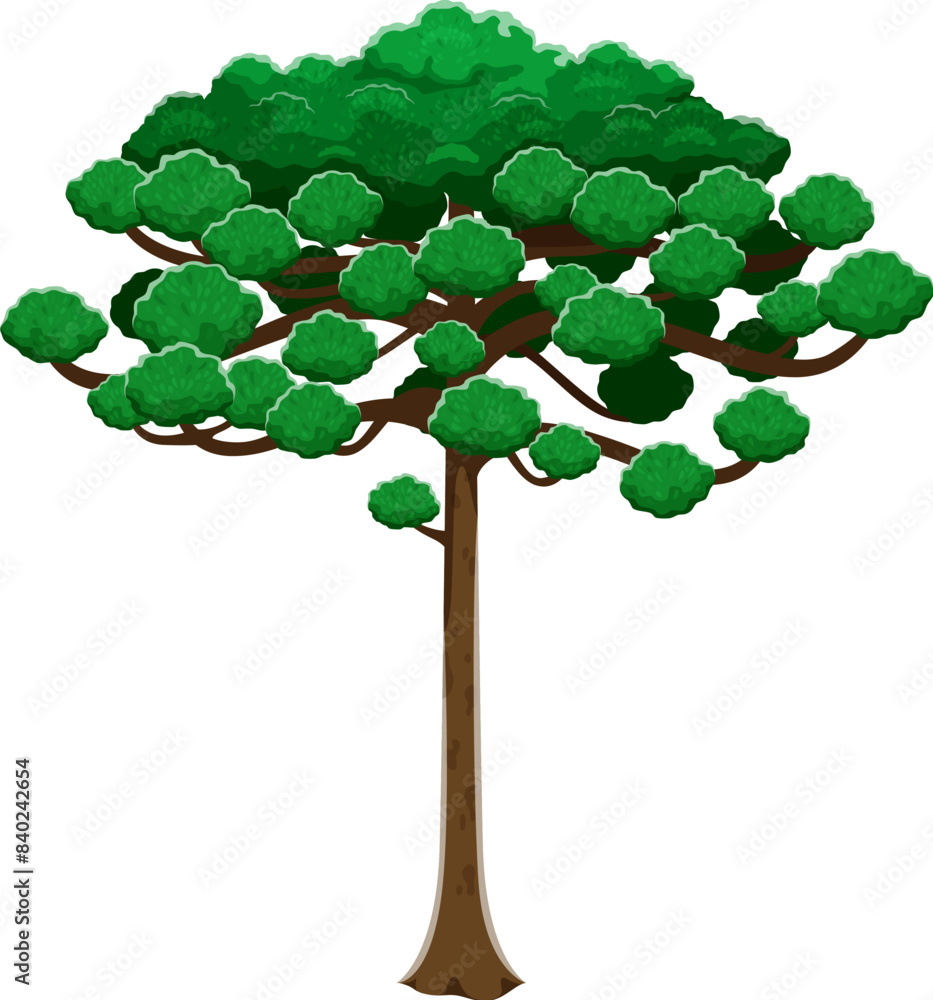 Cartoon jungle rainforest tree. Isolated vector green, Jurassic period ...