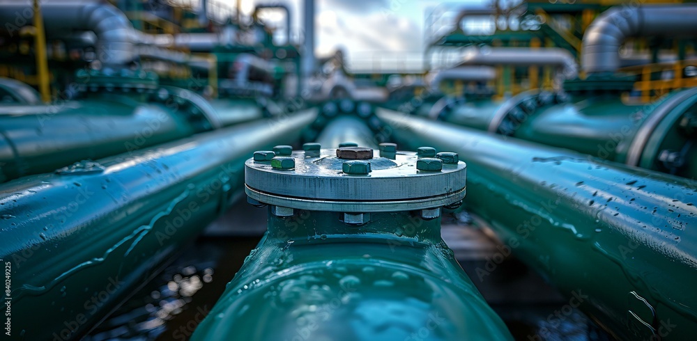 This image shows a close up of a green pipe with a metal fitting on top ...