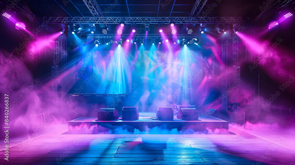 Music stage Dance floor Disco ball show performance begin with lighting ...