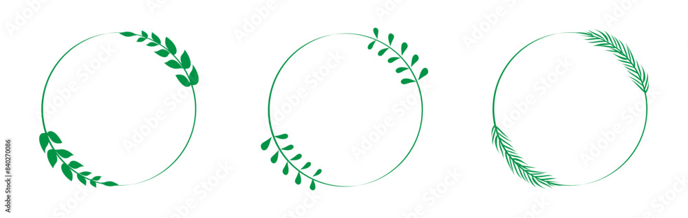 Laurel wreath leaf circle template in green color for design elements ...
