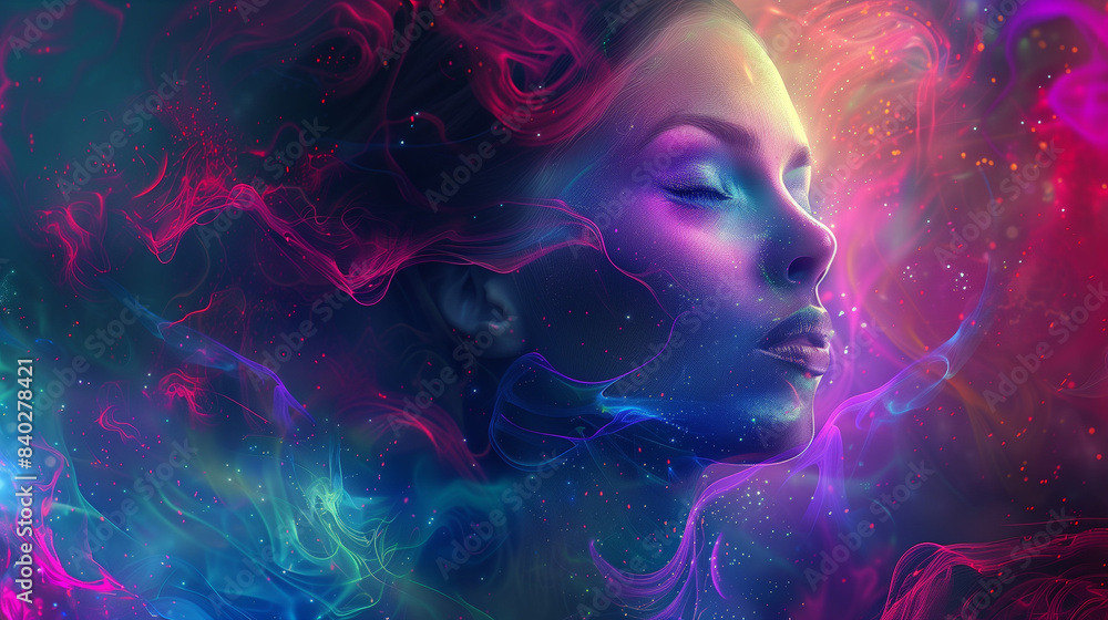 digital art, face profile, futuristic, neural network, abstract ...