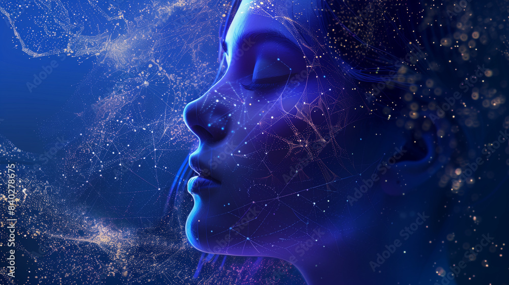 digital art, face profile, futuristic, neural network, abstract ...