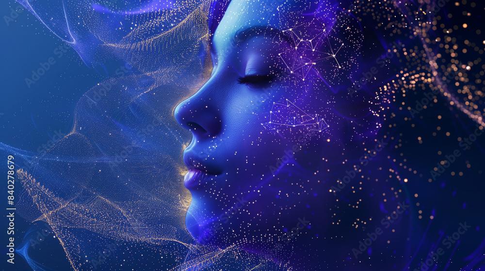 digital art, face profile, futuristic, neural network, abstract ...