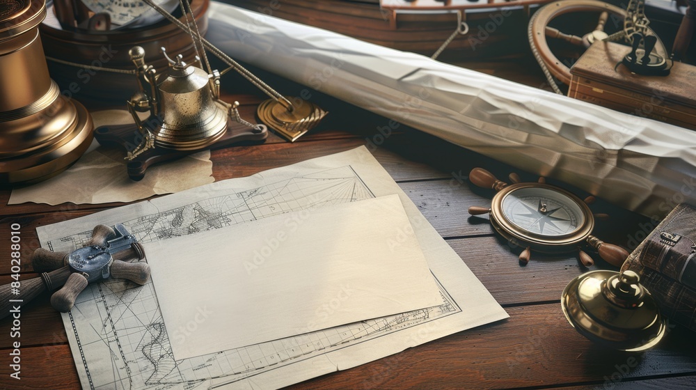 Nautical Navigation Essentials Marine Captain's Chart Table with Blank ...