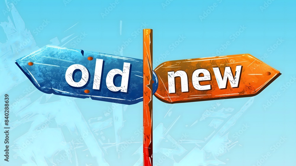 Cartoon Vector Illustration of "Old" vs "New" Signs Pointing in ...