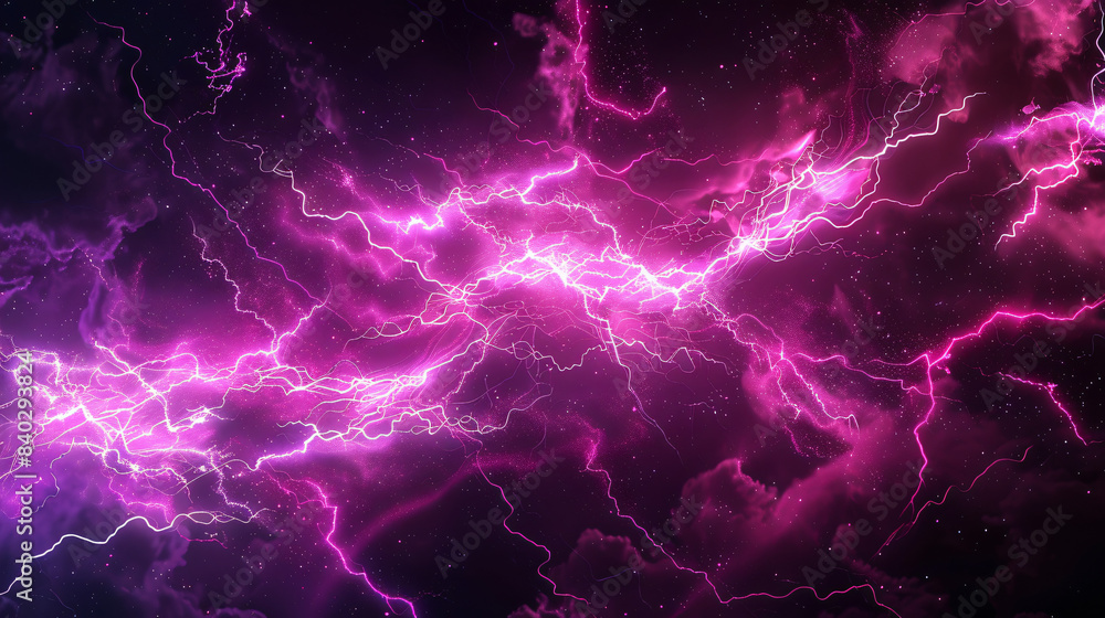Electric pink lightning bolts illuminating a starry night sky Stock ...