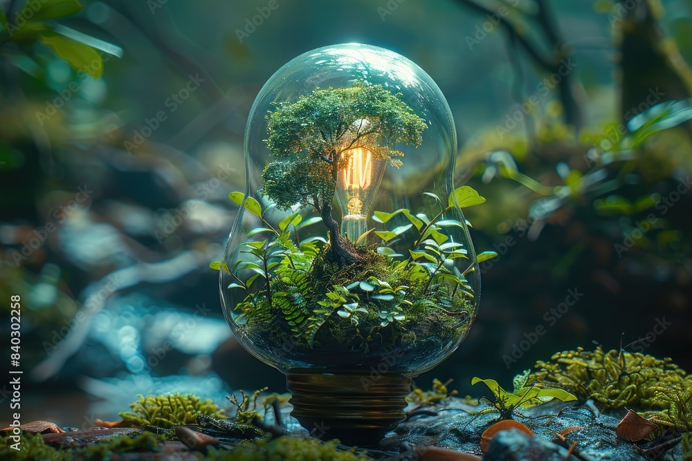 Save trees, save forest, and Light bulb in the forest, The bulb is ...