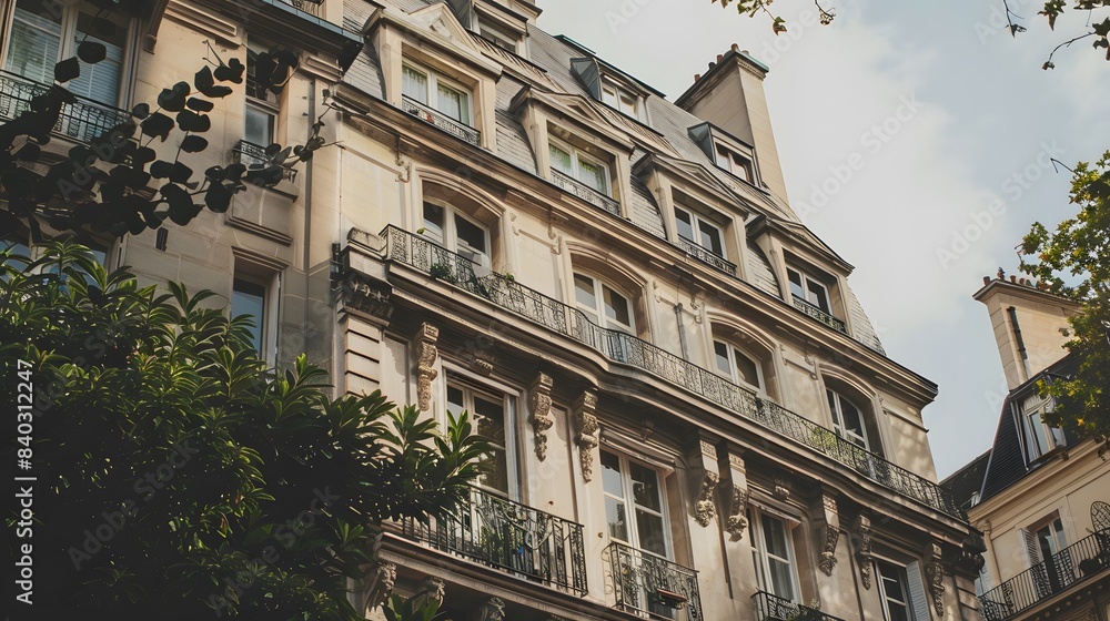 Elegant French architectural building with classic design featuring ...
