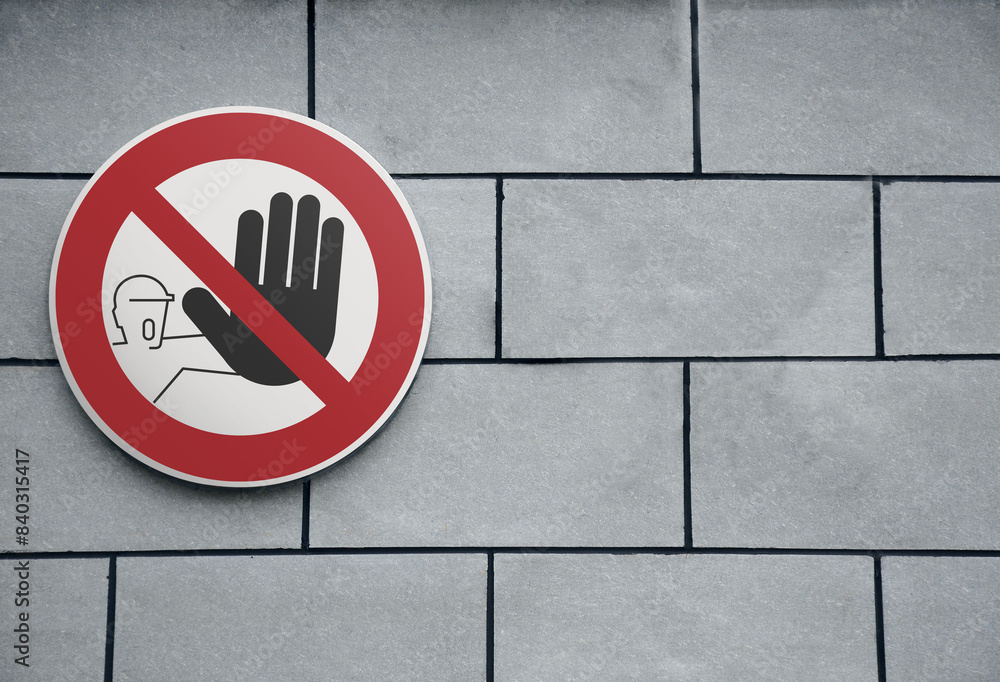 Round sign no entry, no entry, no passing on a gray brick background ...