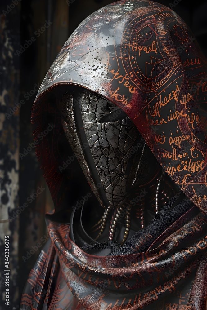 Harrowing Close-up of a Gothic Cult Devotee Enveloped in a Glass Robe ...