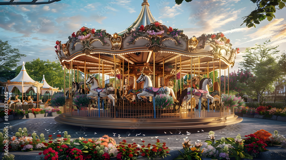 transparent background psd a carousel featuring a white horse and a ...