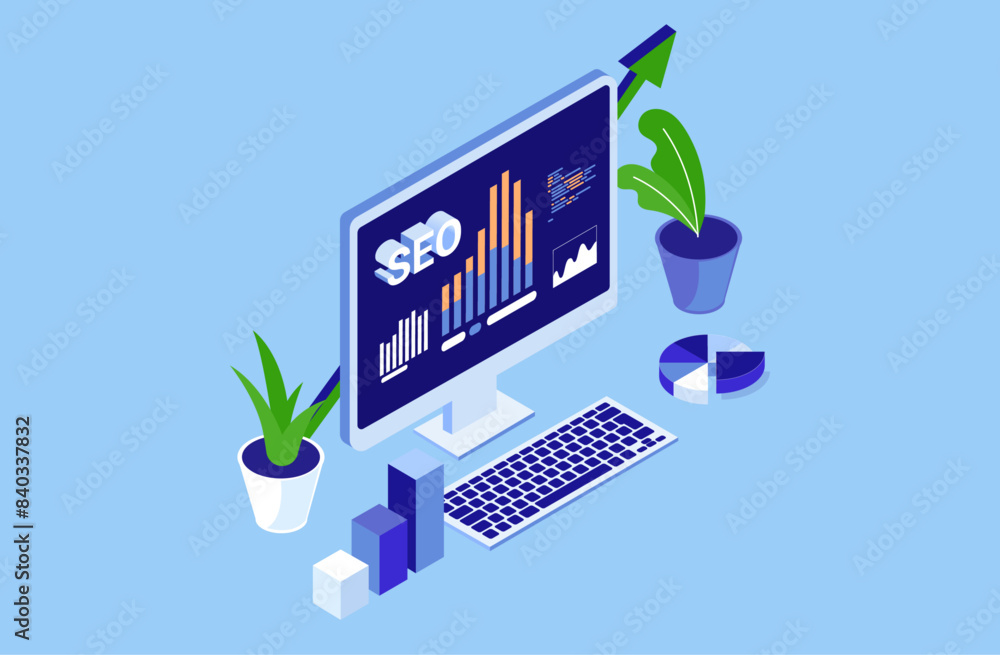SEO analytics on computer screen - Search engine optimisation work ...