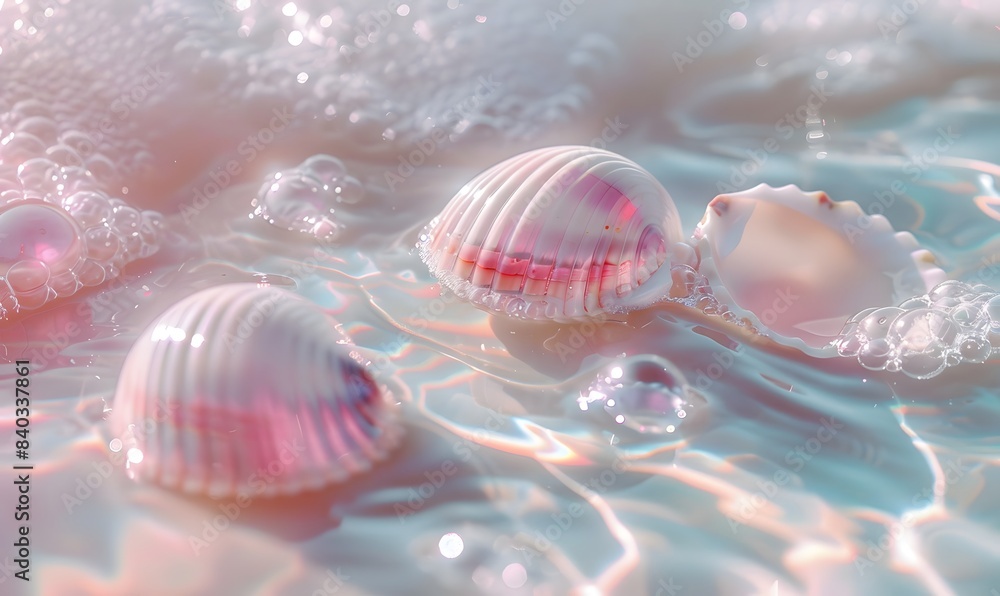 pearl and Crystal shells floating in a pool of water, Generative AI ...
