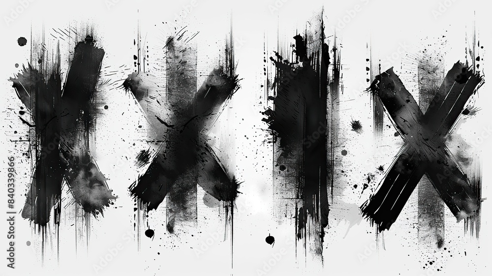 set of grunge x symbols hand drawn crosses with brush strokes and black ...