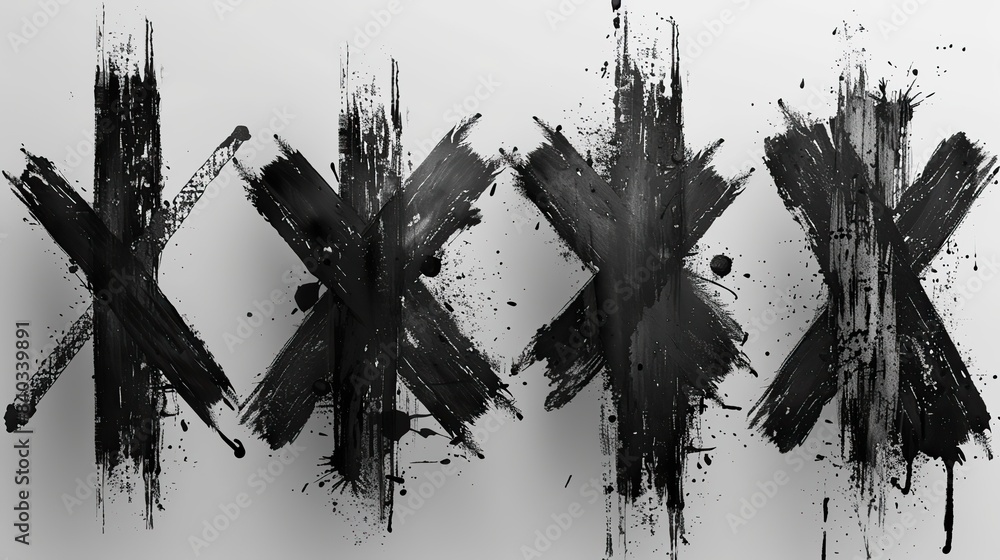 set of grunge x symbols hand drawn crosses with brush strokes and black ...