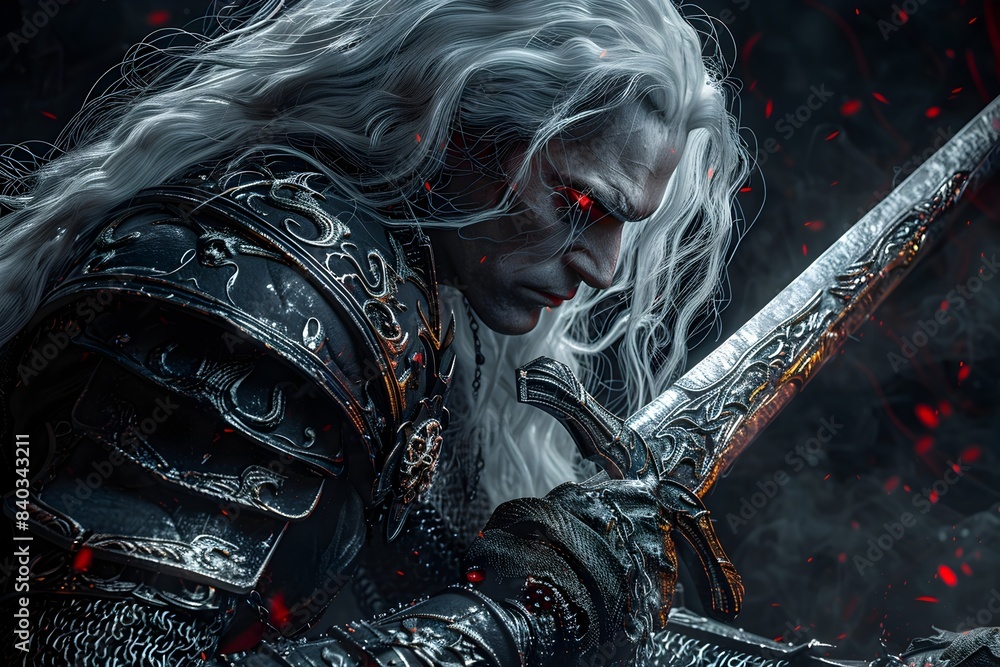 Terrifying White-Haired Vampire Lord in Elaborate Medieval Battle ...