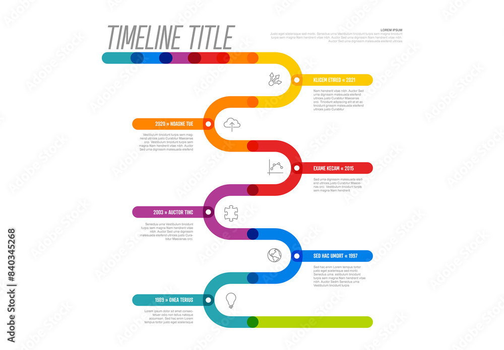 Thick line rainbow Infogrpahic timeline with branches template Stock ...