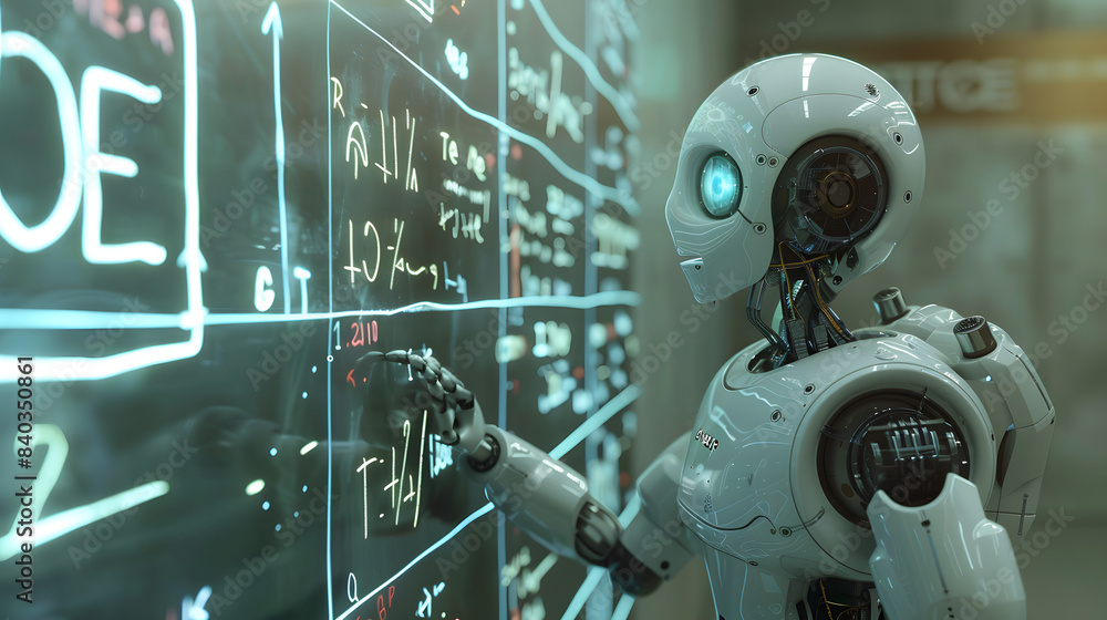 Cyborg Educator AI Robot Gives Classroom Presentation on LED Whiteboard ...