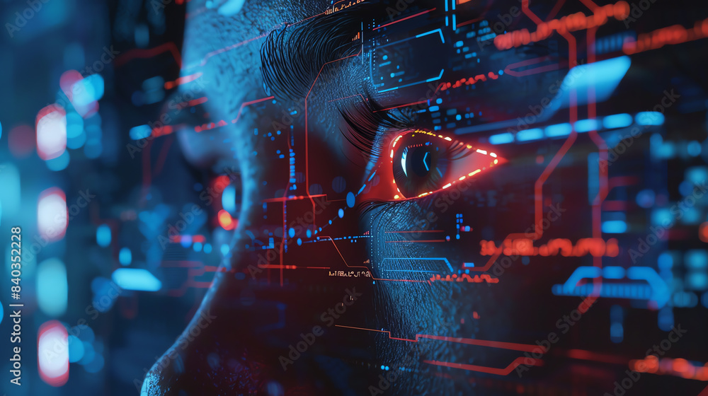 Illustrate a frontal view of Blockchain Technology with a twist of ...