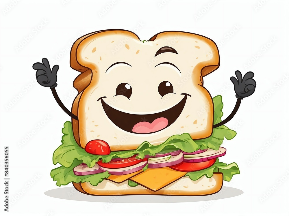 happy smiling sandwich cartoon clipart on plain white background Stock ...