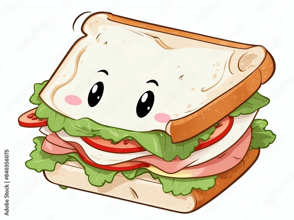 happy smiling sandwich cartoon clipart on plain white background Stock ...