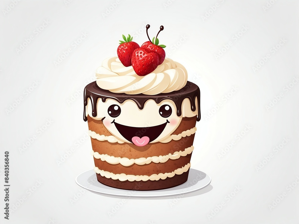 smiling cute cake cartoon clipart on plain white background Stock ...