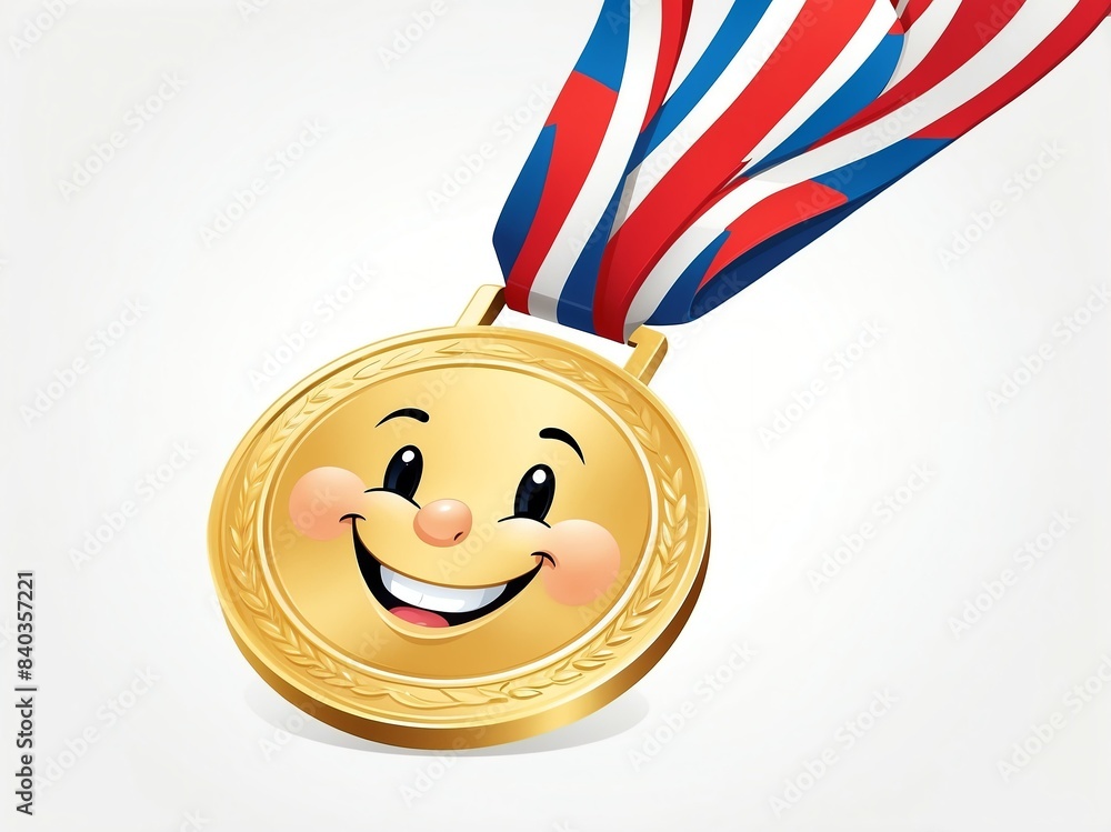 smiling gold medal cartoon clipart on plain white background Stock ...