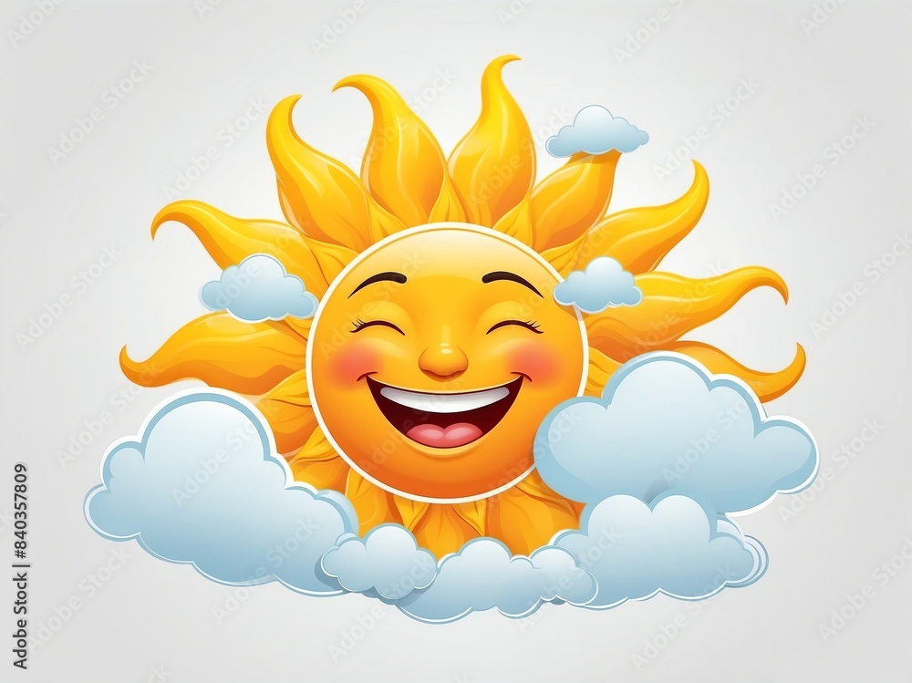 smiling sun with cloud cartoon clipart on plain white background Stock ...